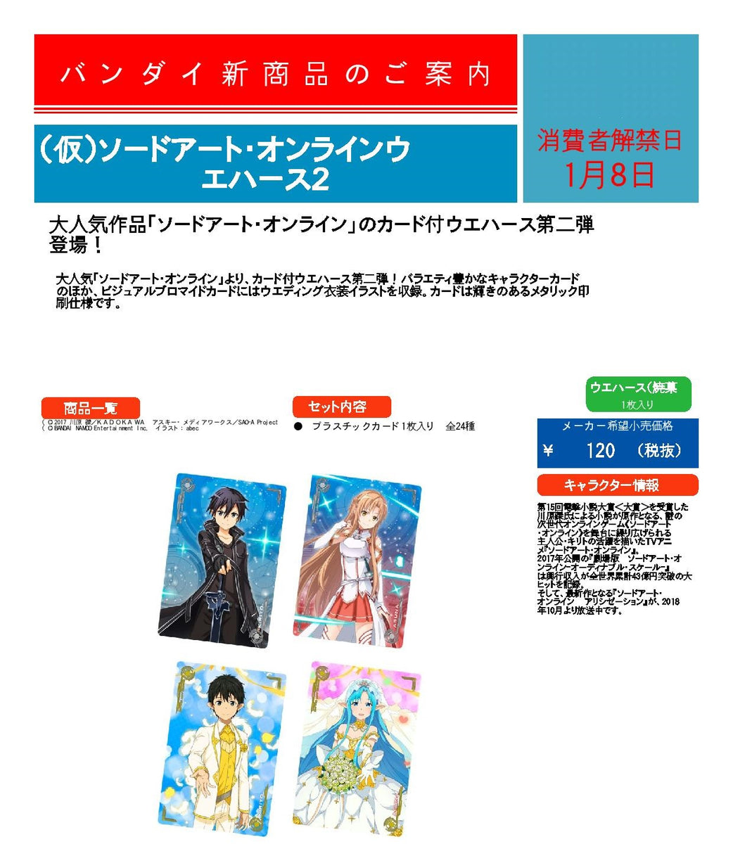 【已截訂】Bandai Sword Art Online Wafer 2 [20包入]
